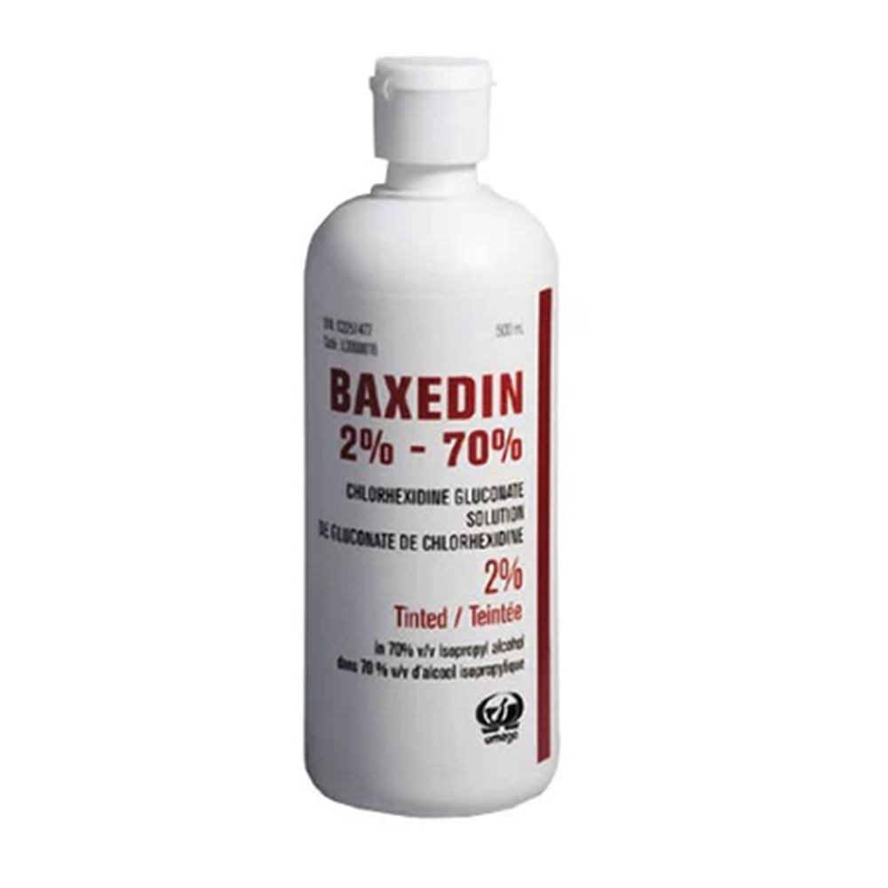BAXEDIN Solution 2% chlorhexidine/70% alcool - Teintée - 500 ml